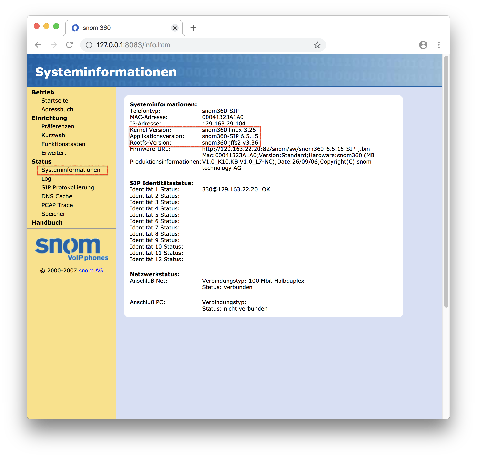 Snom Firmware-Update am Endgerät
