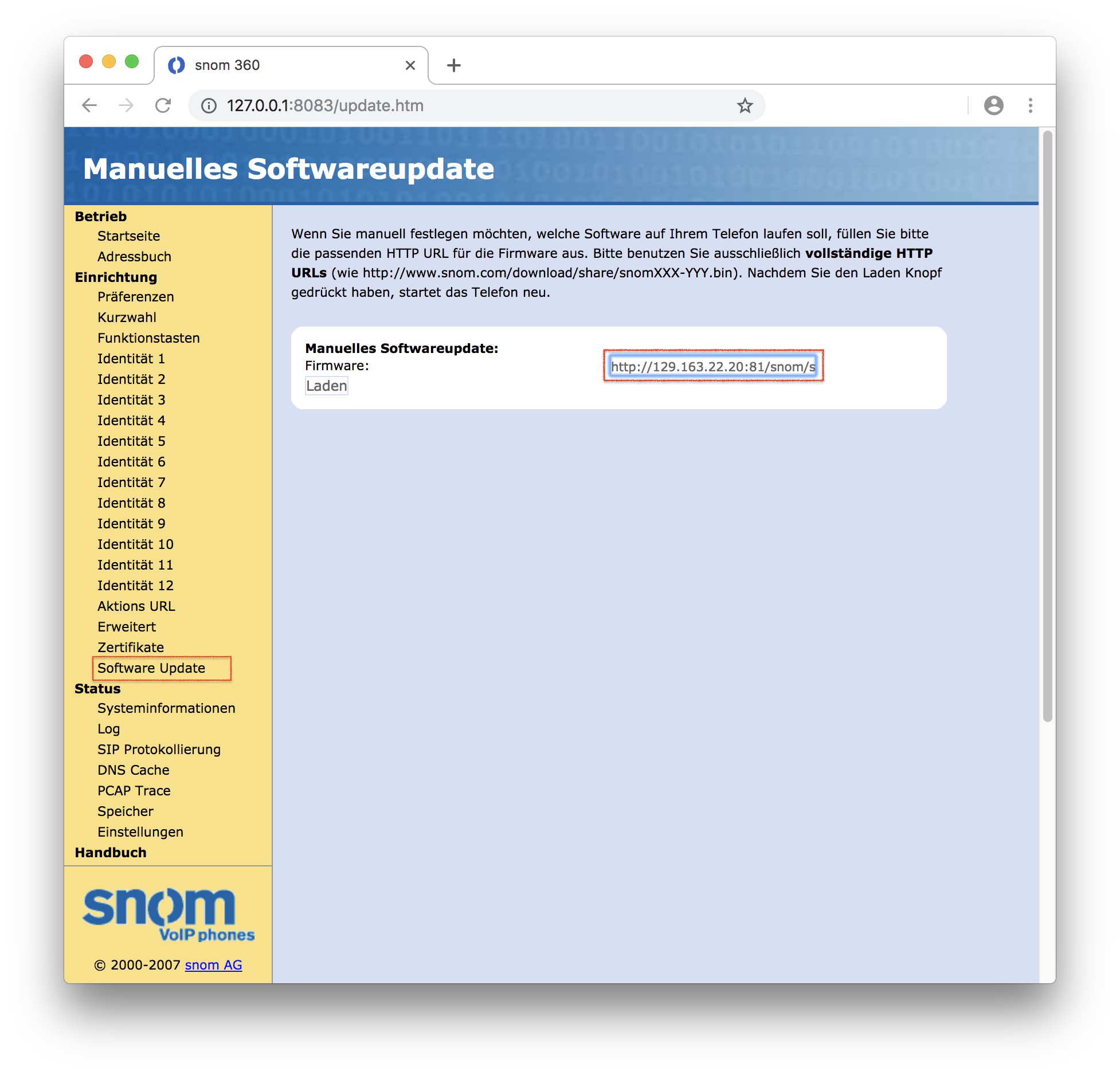 Snom Firmware-Update am Endgerät