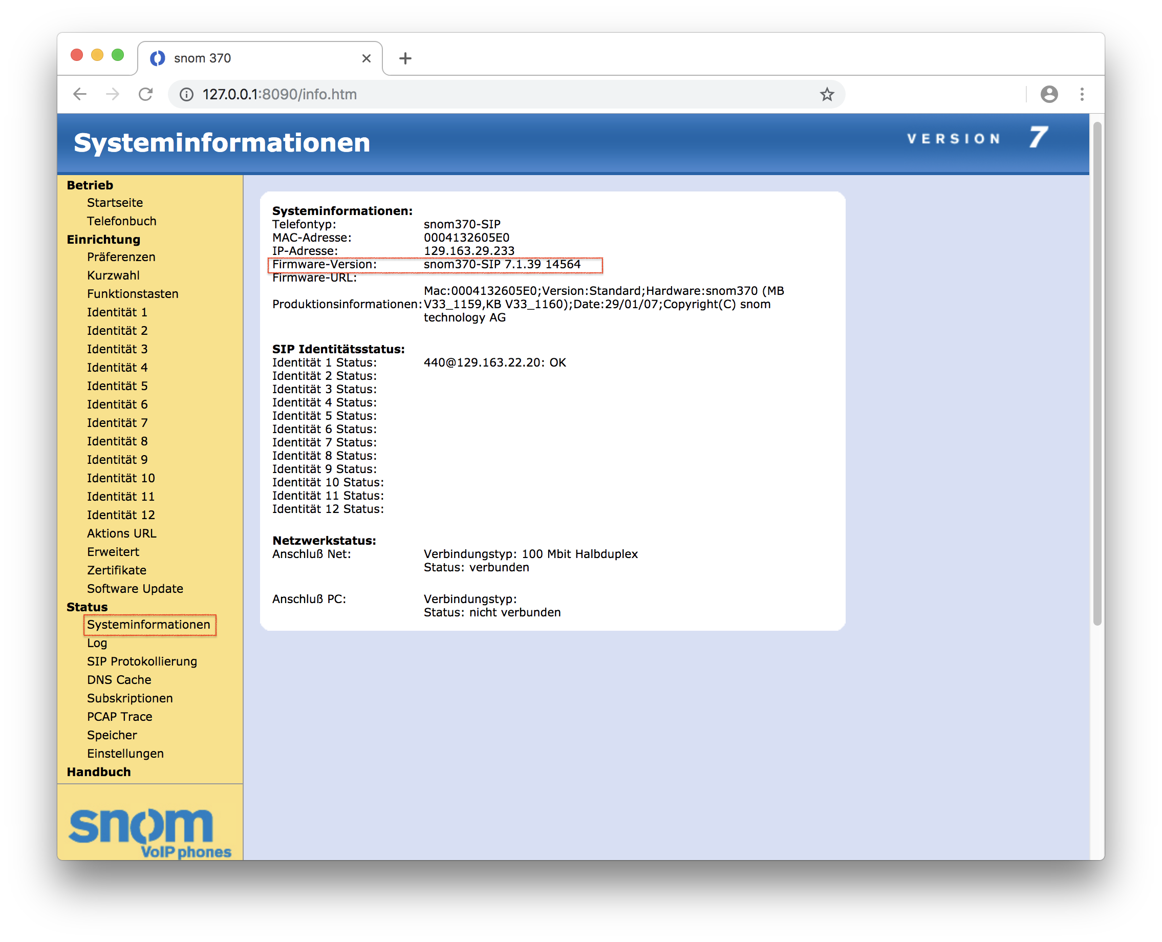 Snom Firmware-Update am Endgerät