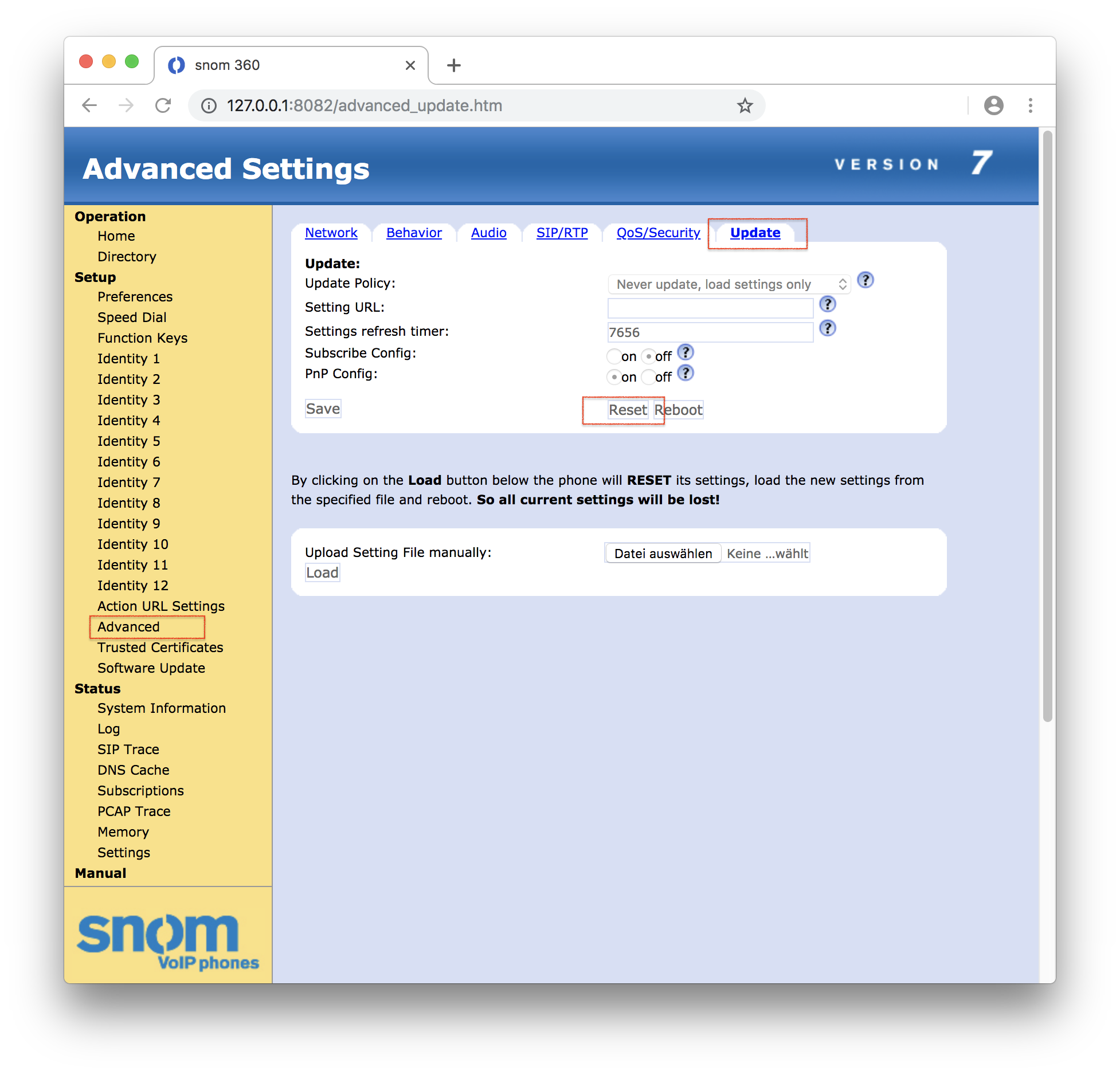 Snom Firmware-Update am Endgerät