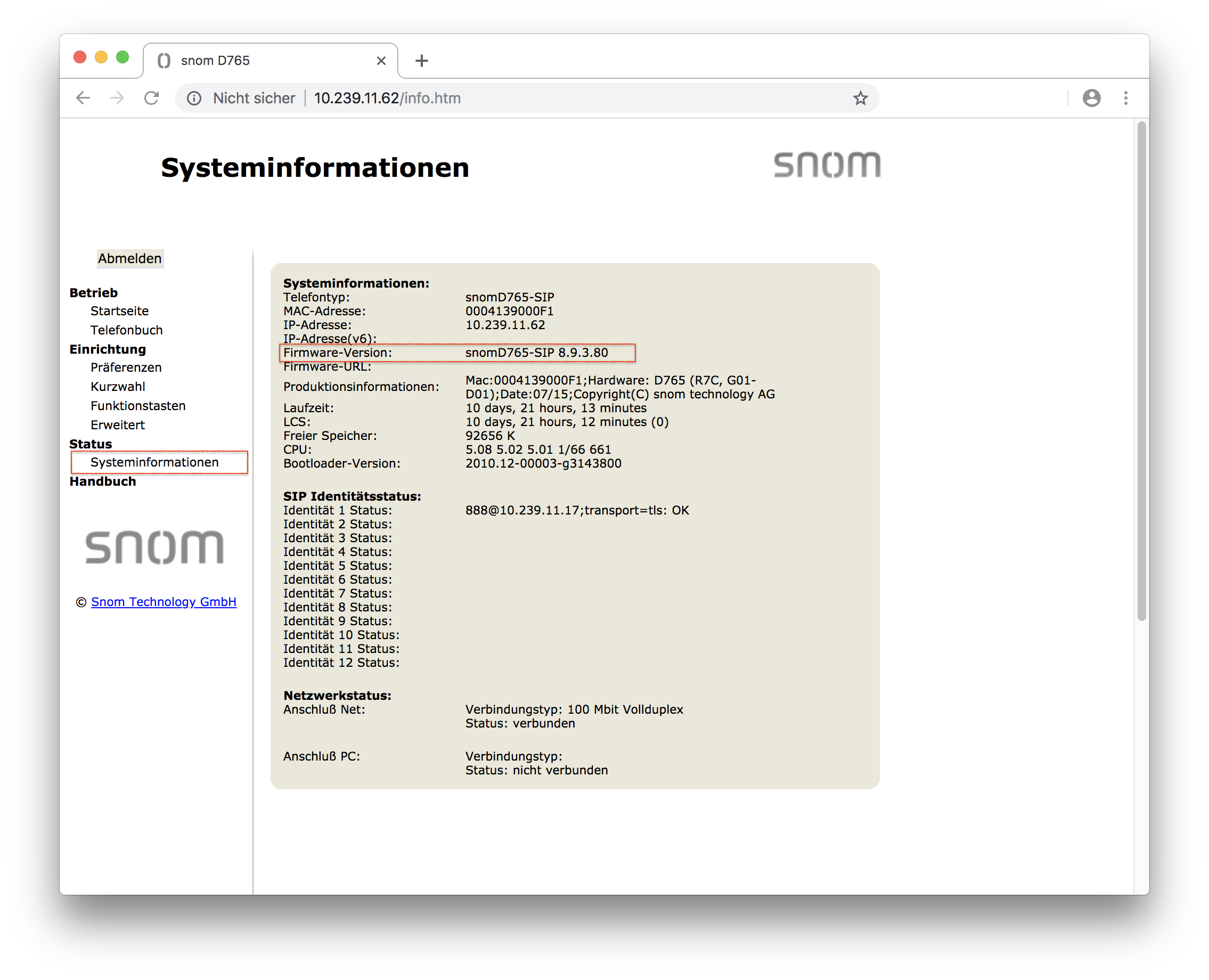 Snom Firmware-Update am Endgerät